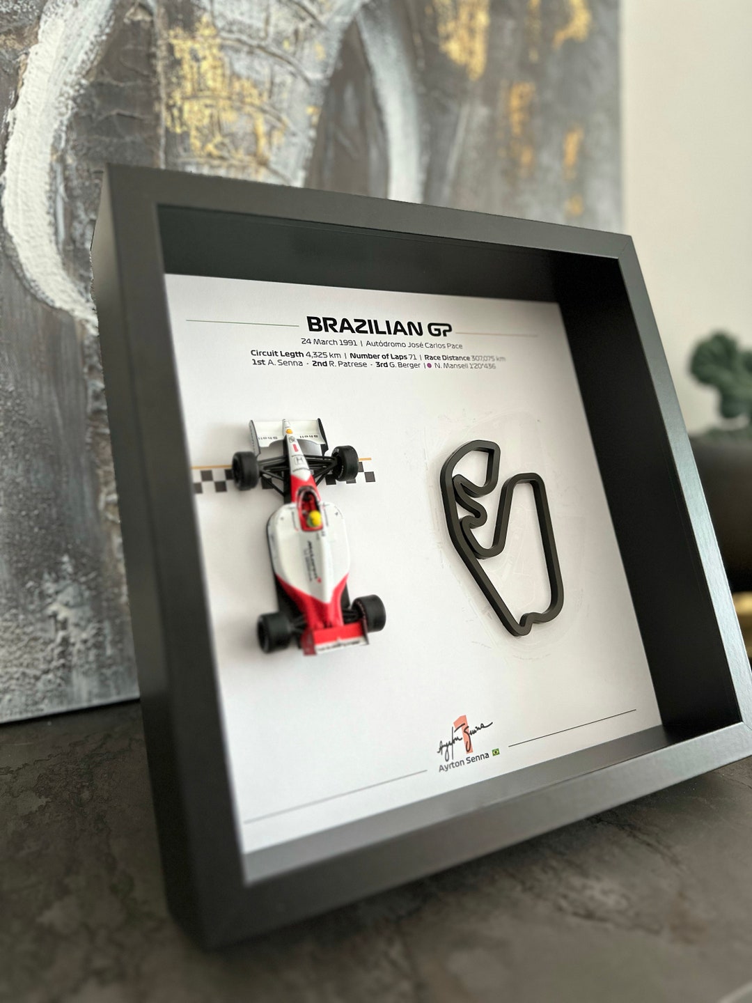 F1 Frame With 1:43 Ayrton Senna Car Brazil GP F1 Wall Decor 27 X 27 Cm ...