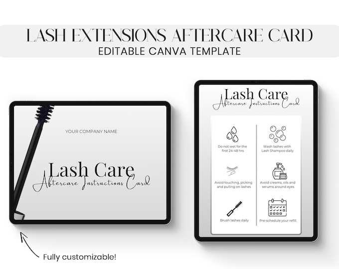 Editable Eyelash Extension Aftercare Card, Editable Lash Extensions ...