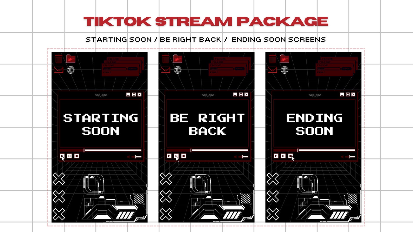 Red Black Cyberpunk Tiktok Stream Overlay Package , Red Cute Aesthetic ...