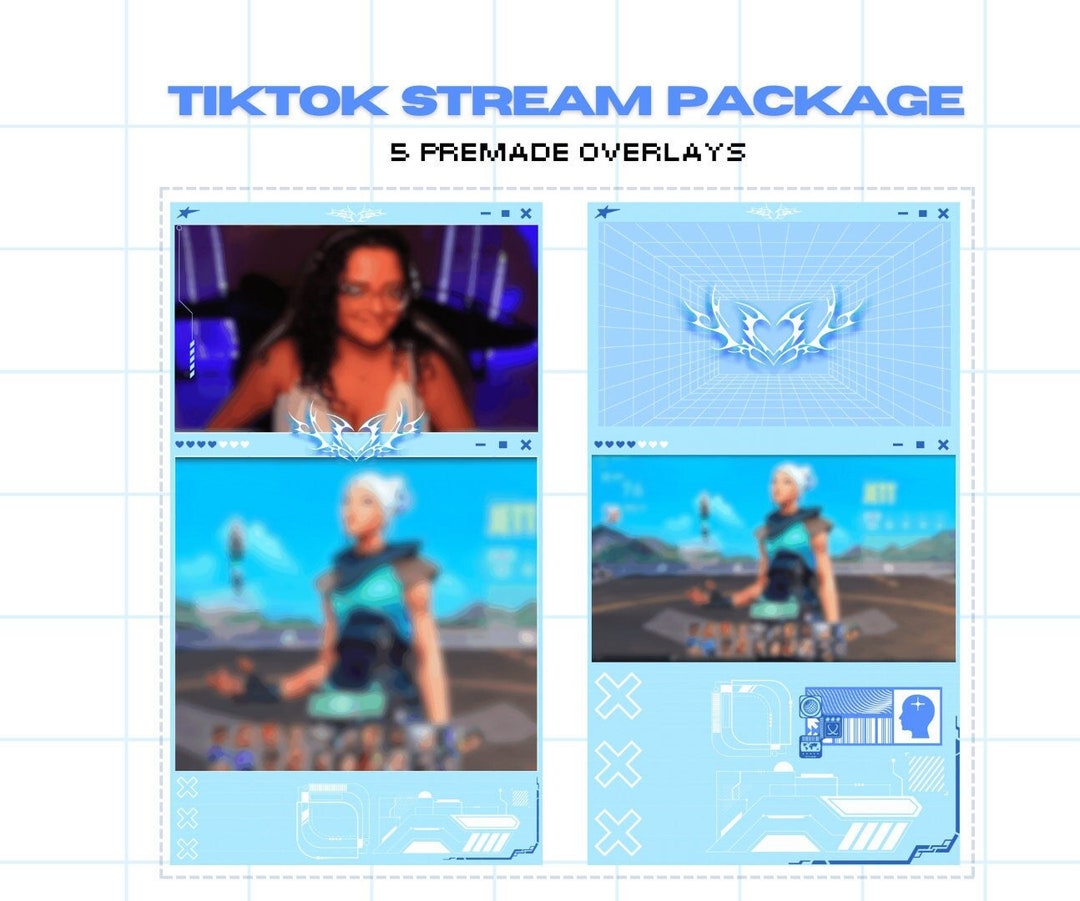 Baby Blue Cyberpunk Tiktok Stream Overlay Package , Blue Cute Aesthetic ...