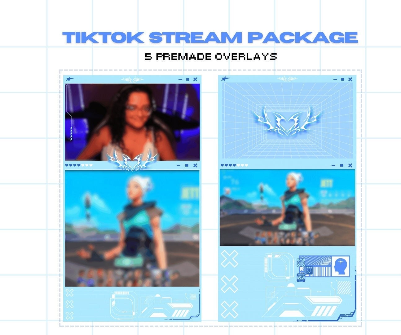 Baby Blue Cyberpunk Tiktok Stream Overlay Package , Blue Cute Aesthetic ...
