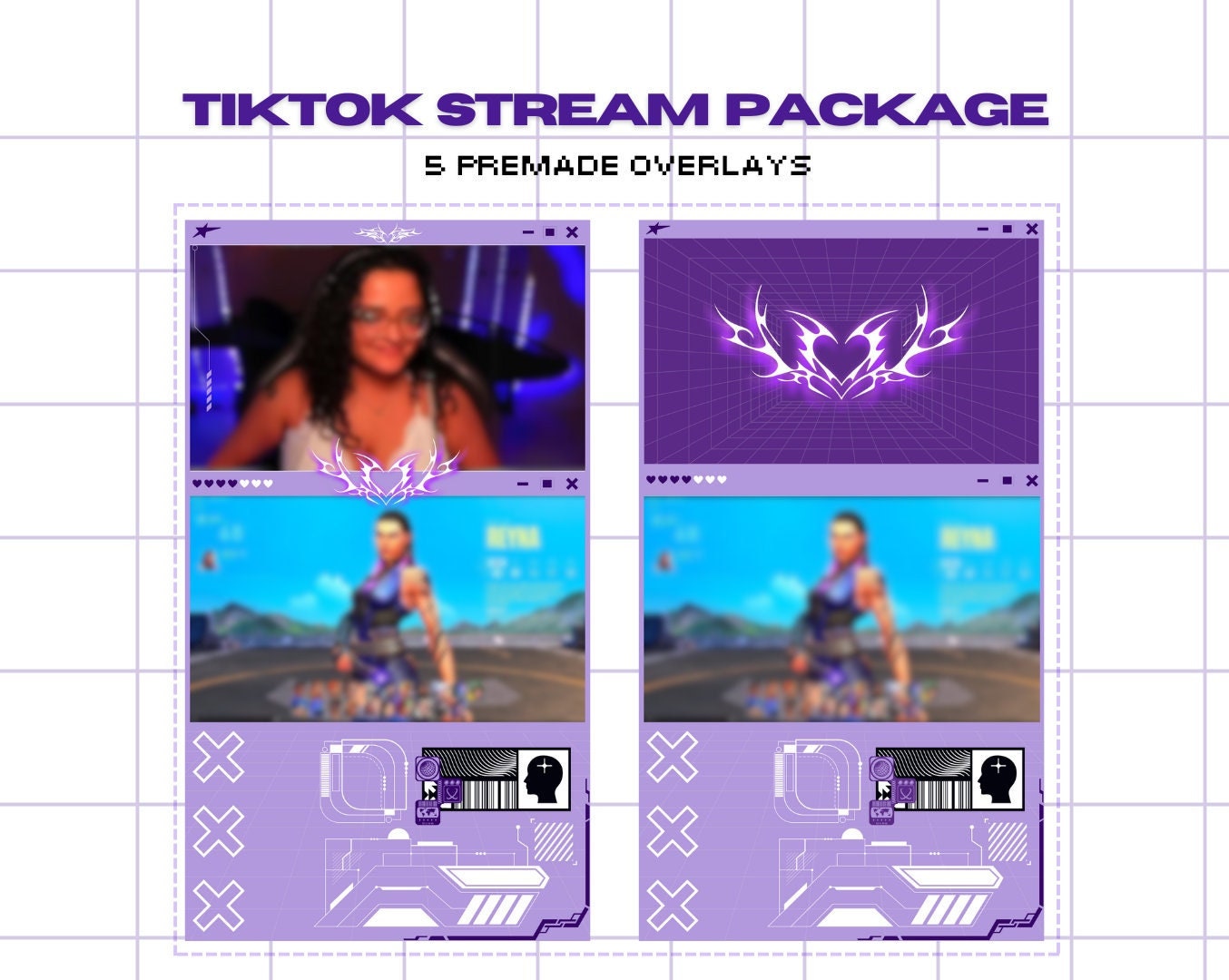 Purple Cyberpunk Tiktok Stream Overlay Package , Purple Cute Aesthetic ...