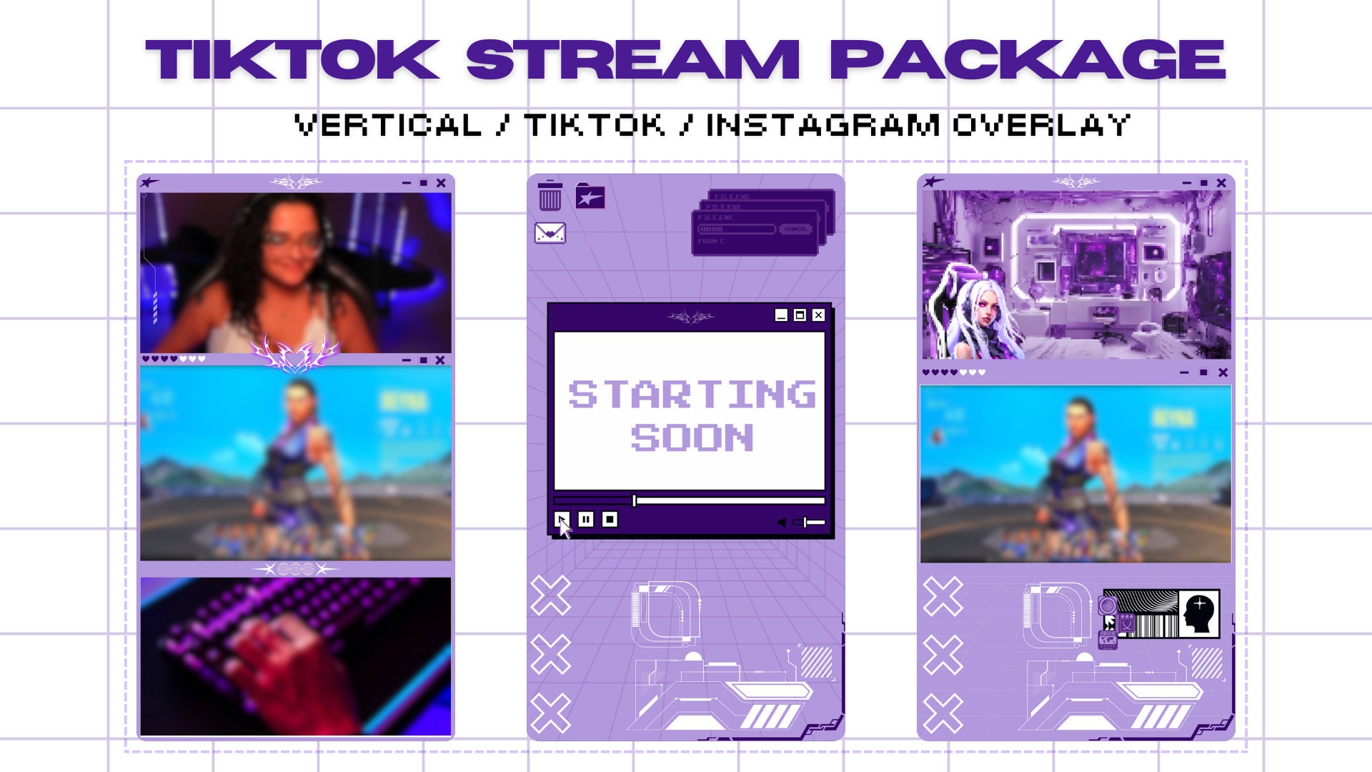 Purple Cyberpunk Tiktok Stream Overlay Package , Purple Cute Aesthetic ...