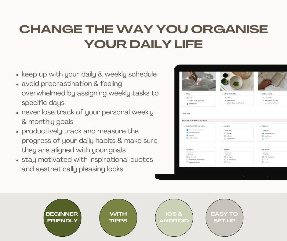 Notion Template Digital Planner Weekly Dashboard - Etsy