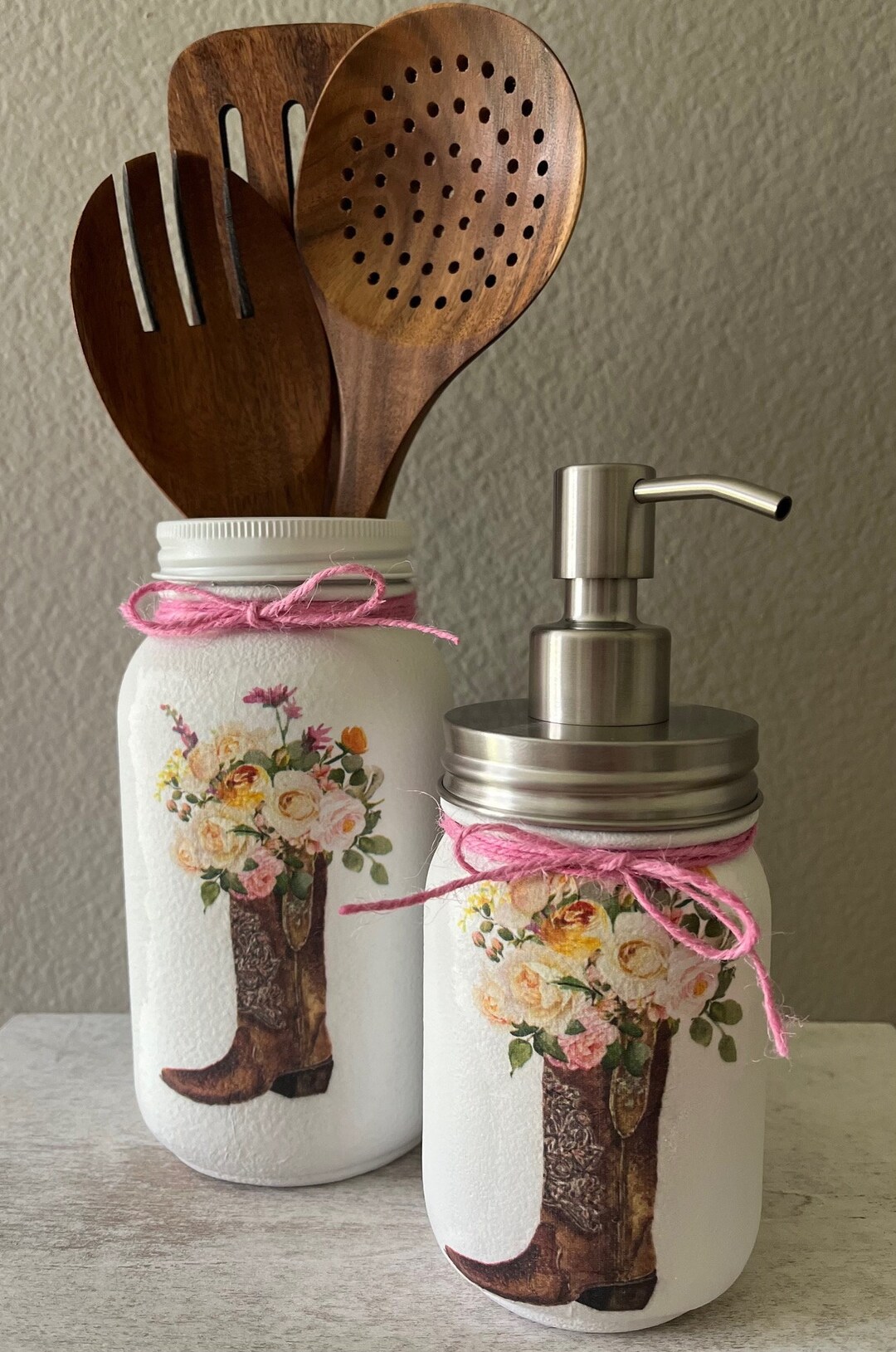 Mason Jar Kitchen Set, Kitchen Utility Holder, Soap/lotion Dispenser ...