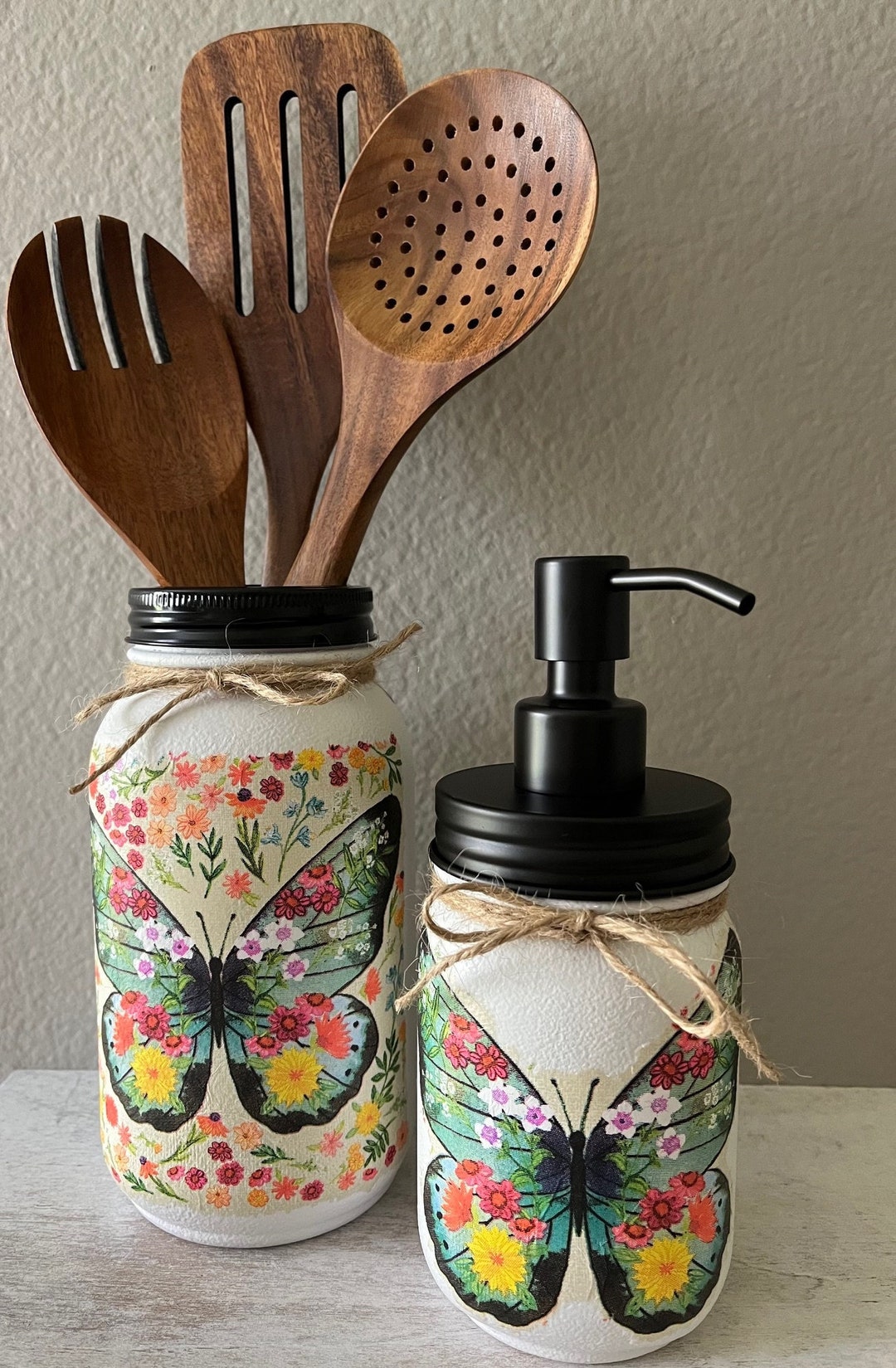 Mason Jar Kitchen Set, Kitchen Utility Holder, Soap/lotion Dispenser ...