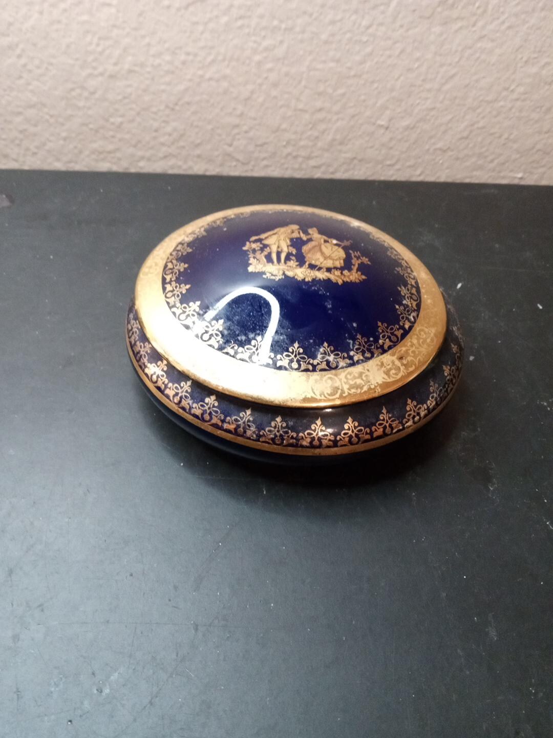 EXQUISITE Limoges France Cobalt Blue Gilted 6" Lidded Powder Box Circa ...