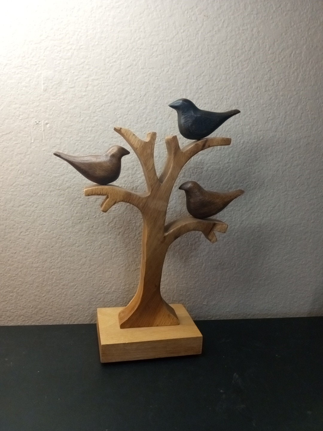 EXQUISITE Hand Carved Teak Wood 15 Bird Tree Sculpture - Etsy