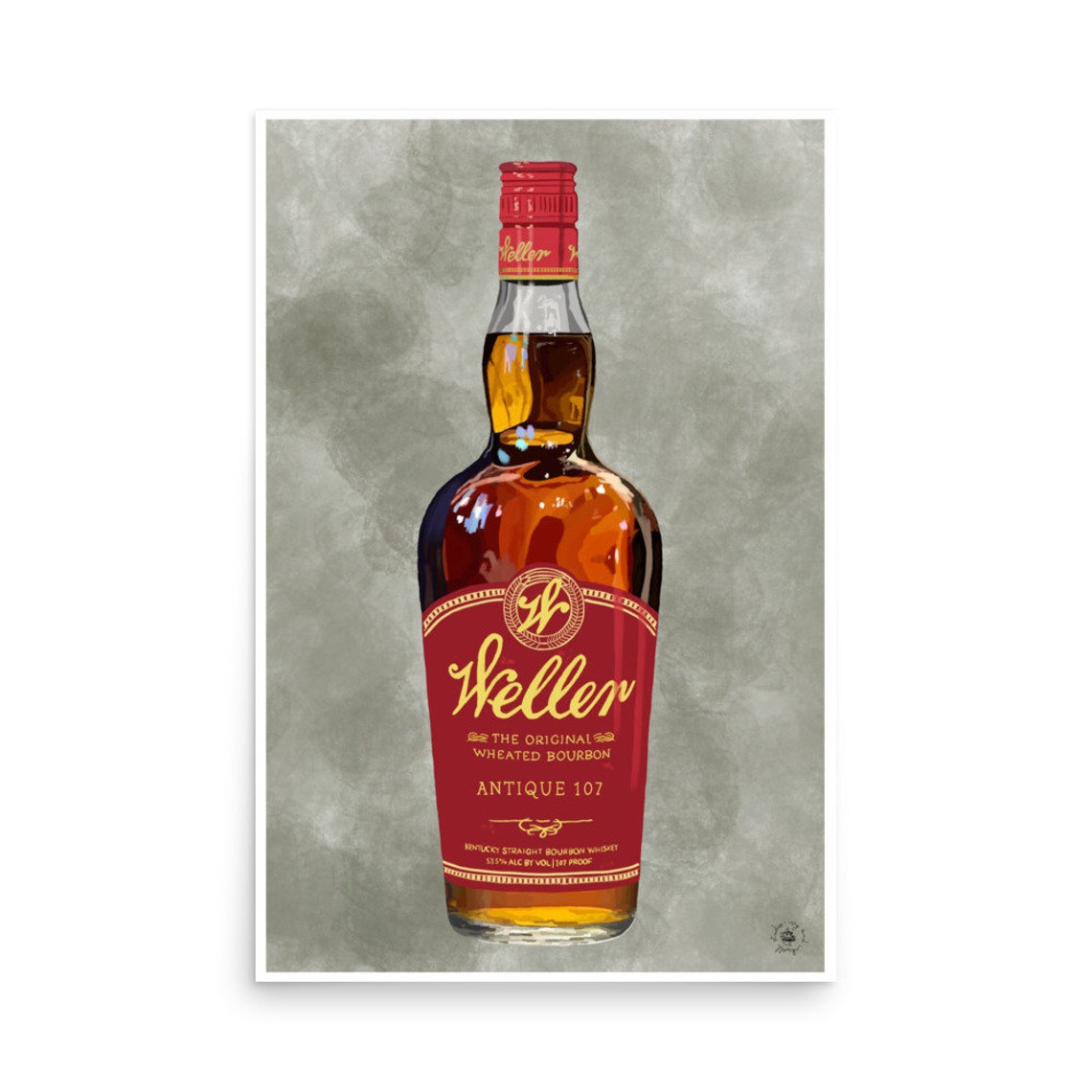 Weller Antique 107 Bourbon Bottle Poster | Kentucky Bourbon Whiskey Art ...