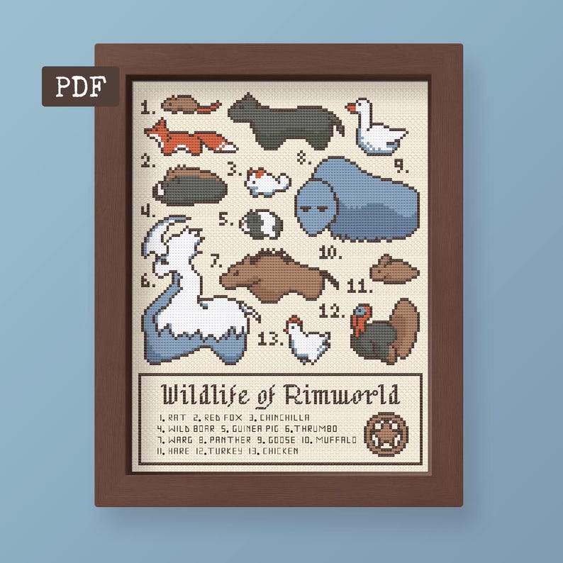 Wildlife of Rimworld - Feathers & Fur Field Guide - Modern Cross Stitch ...