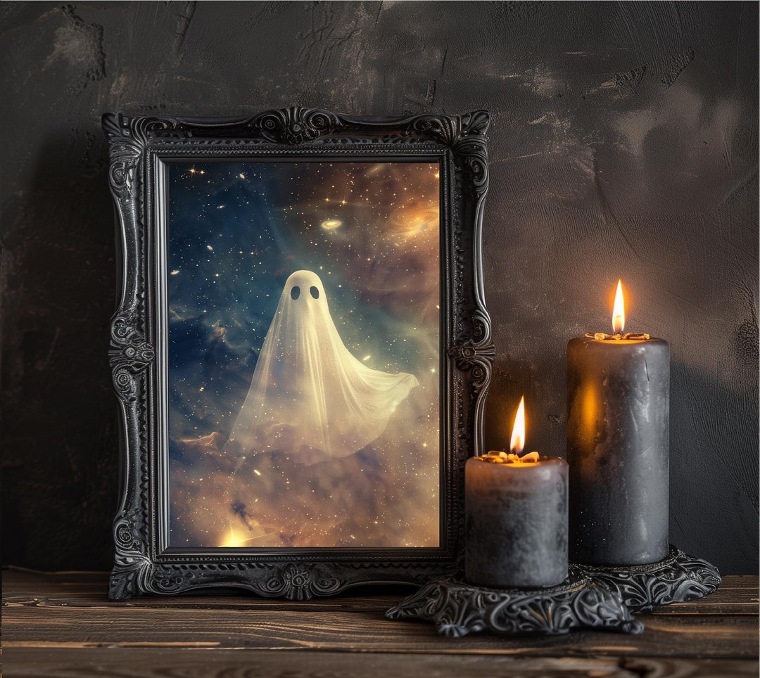 Ghost Exploring the Universe - Space Galaxy Scene, Cute Art Print, Dark ...