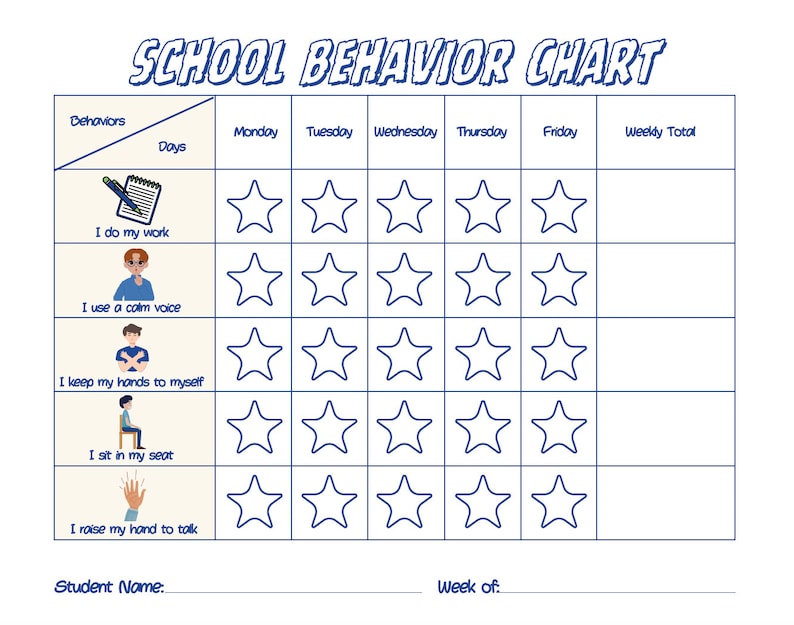 School Behavior Chart for Children, Teens, High School, Special ...