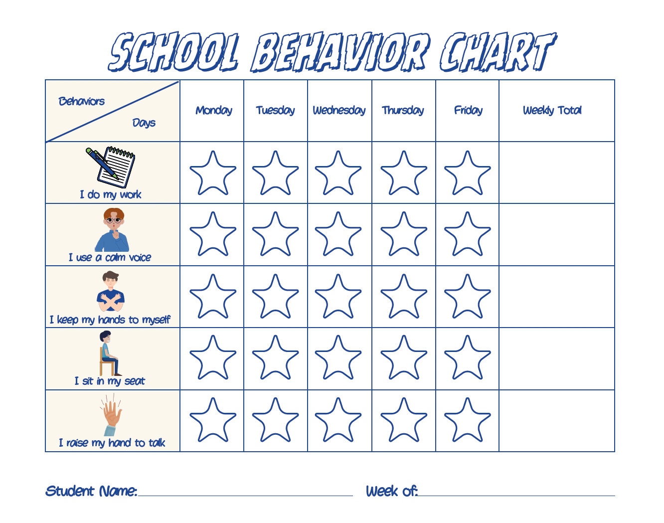 School Behavior Chart for Children, Teens, High School, Special ...