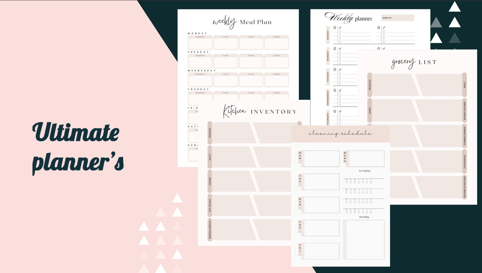 Meal Planner Printable, Weekly Planner, Grocery List, Kitchen Inventory ...