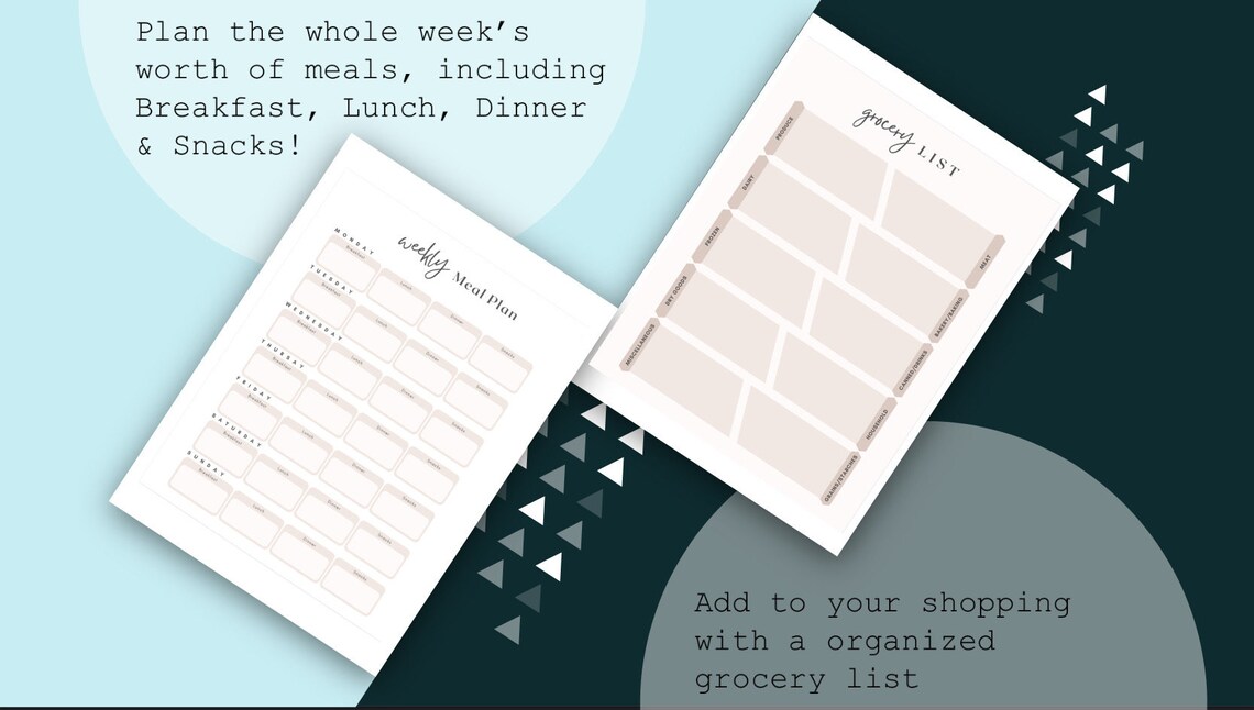 Meal Planner Printable, Weekly Planner, Grocery List, Kitchen Inventory ...