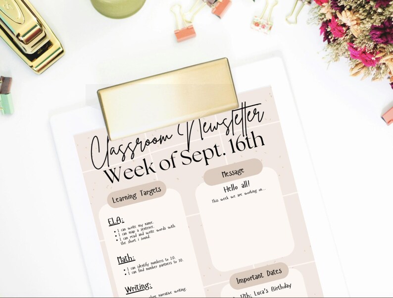 Neutral Weekly Classroom Newsletter Template - Etsy