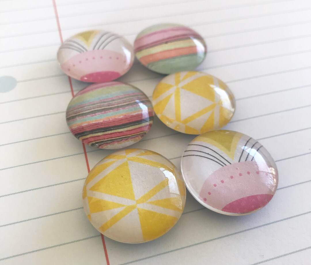 Colorful Magnets. Set of 6, 1 Inch (25mm) Round Glass Magnets for Home ...