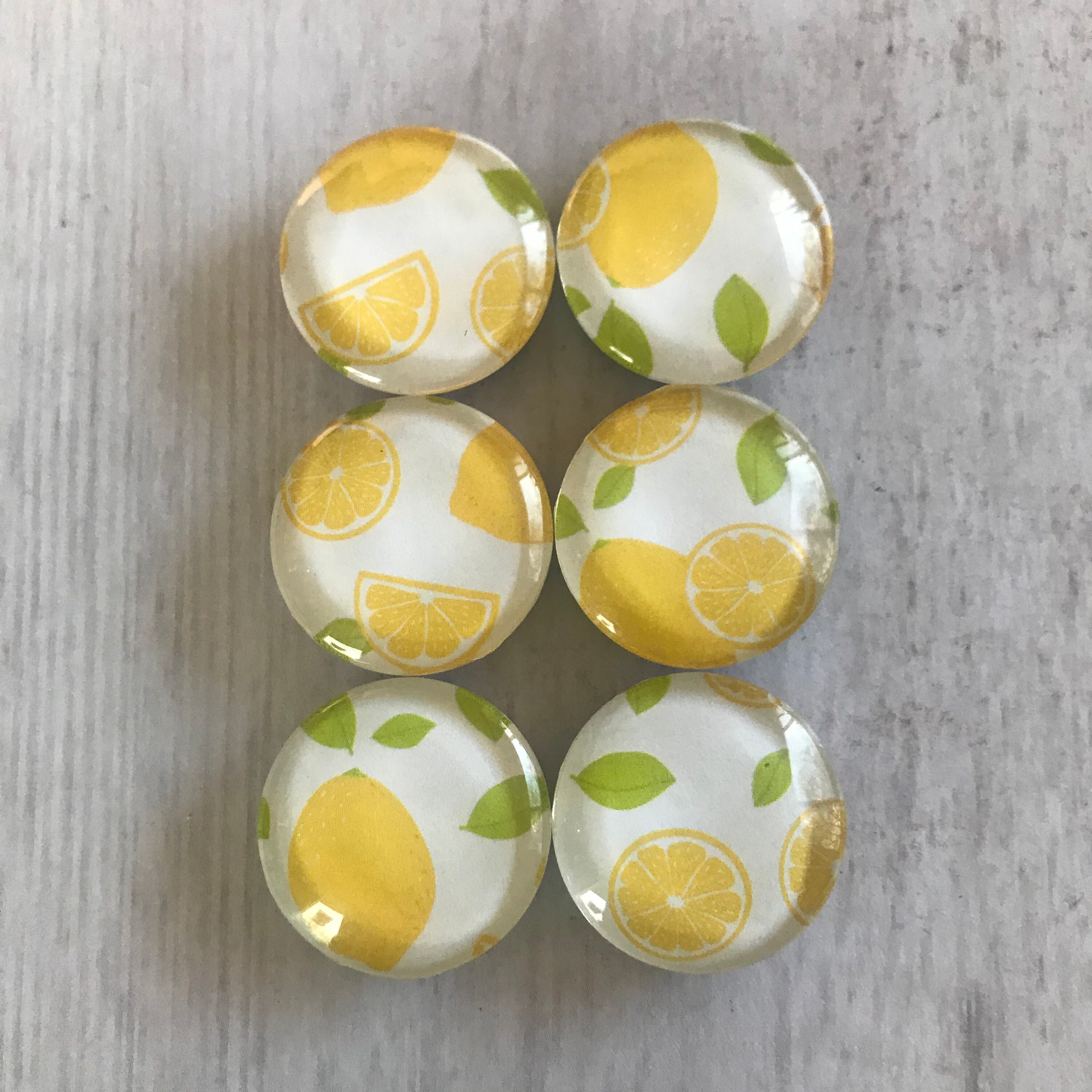 Lemon Magnets. Set of 6, 1 Inch 25mm Round Glass Magnets for Home ...
