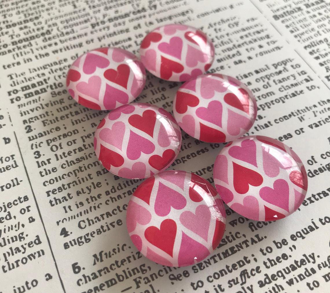 Heart Magnets, Share the Love. Set of 6, 1 Inch (25mm) Round Glass ...