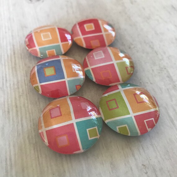 Colorful Mod Squares Magnets. Set of 6 1 Inch 25mm Round | Etsy