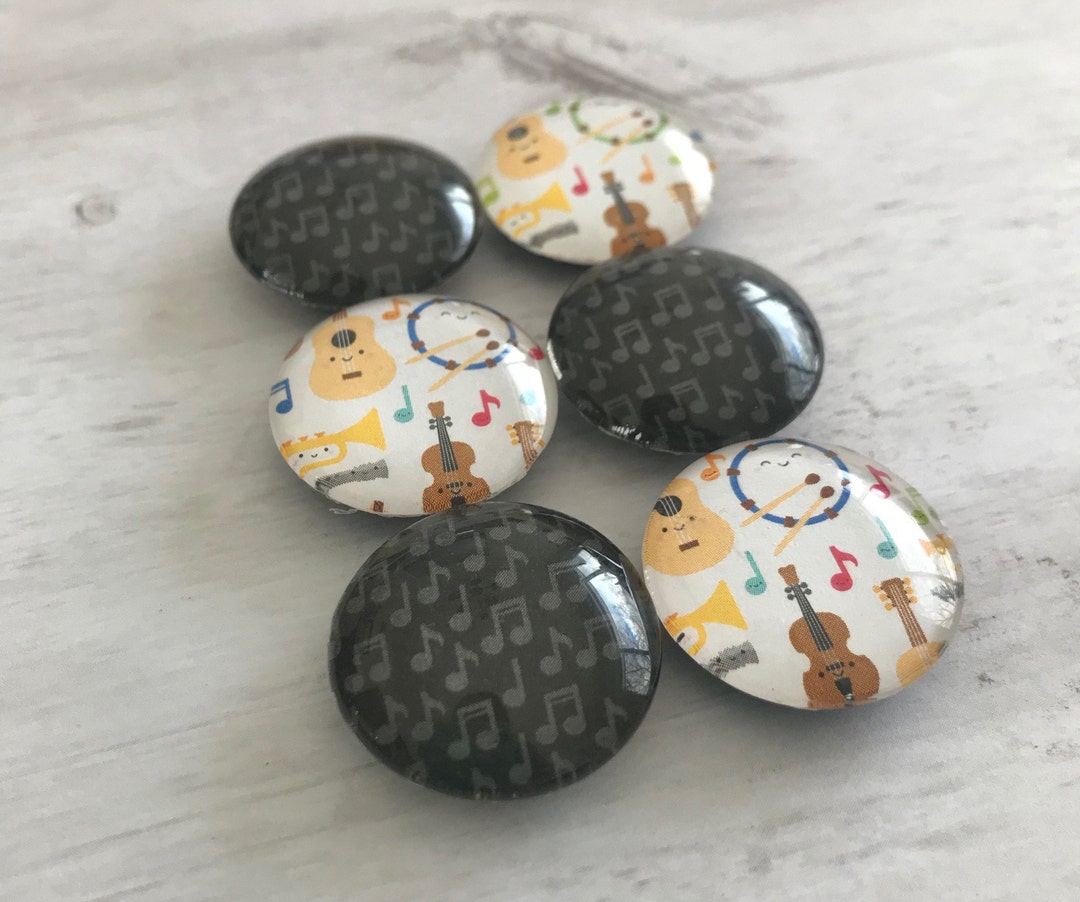 Music Notes and Instrument Magnets. Set of 6, 1 Inch (25mm) Round Glass ...