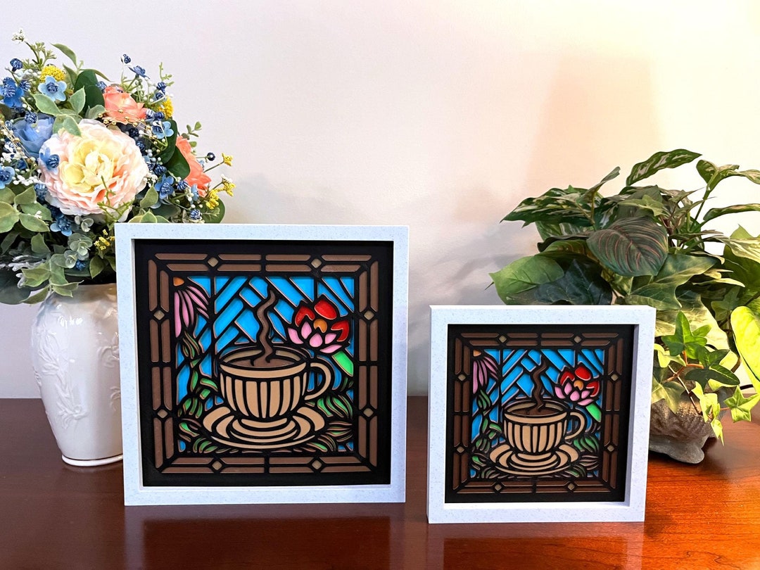 Coffee Stained Glass Shadow Box: 3D Printed Kitchen Wall Art - Etsy