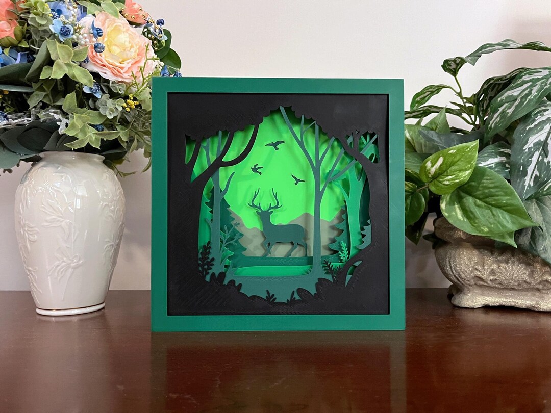 Deer in Forest Shadow Box | Deer Forest Shadow Box | Forest With Deer ...