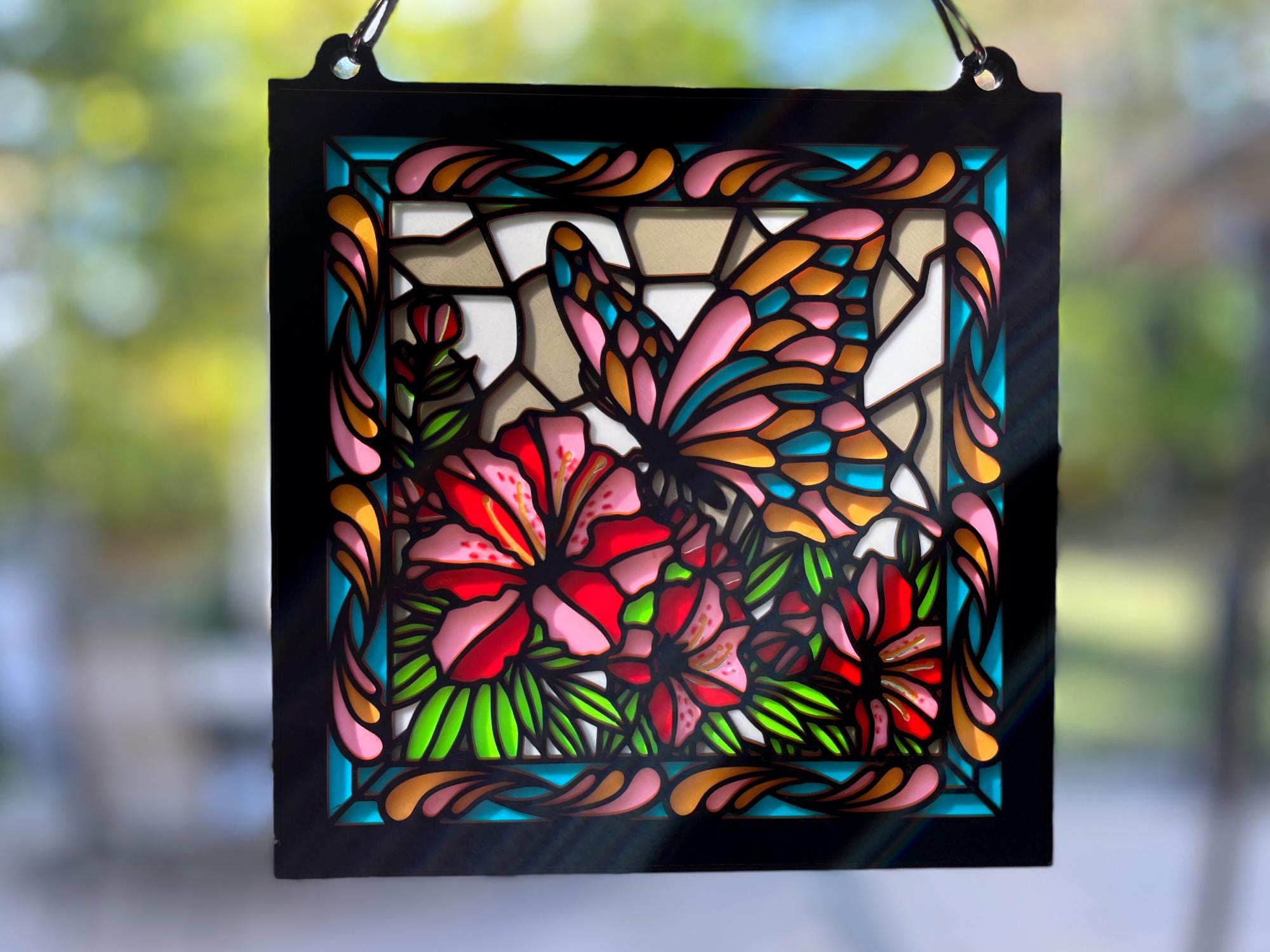 Butterfly Shadow Box With Stained Glass Light Effect | Butterfly Flower ...