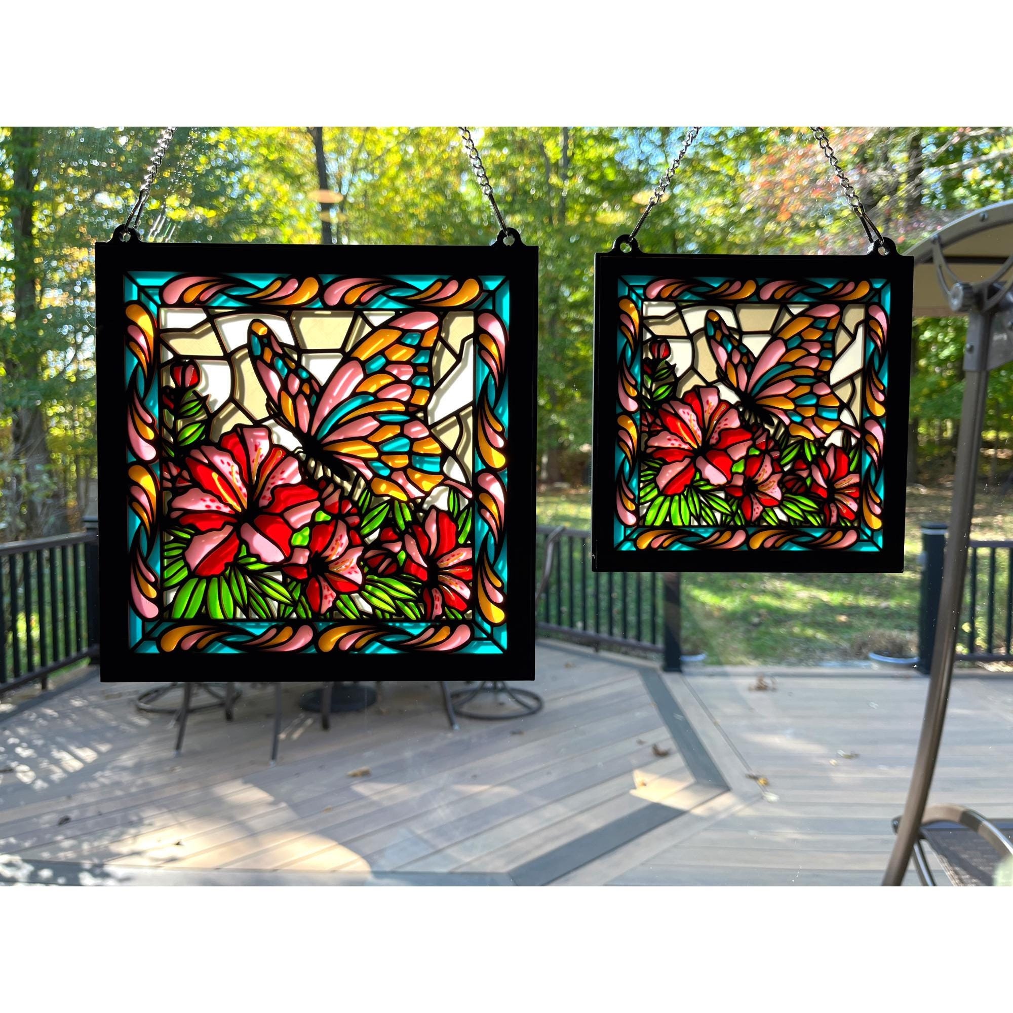 Butterfly Shadow Box With Stained Glass Light Effect | Butterfly Flower ...