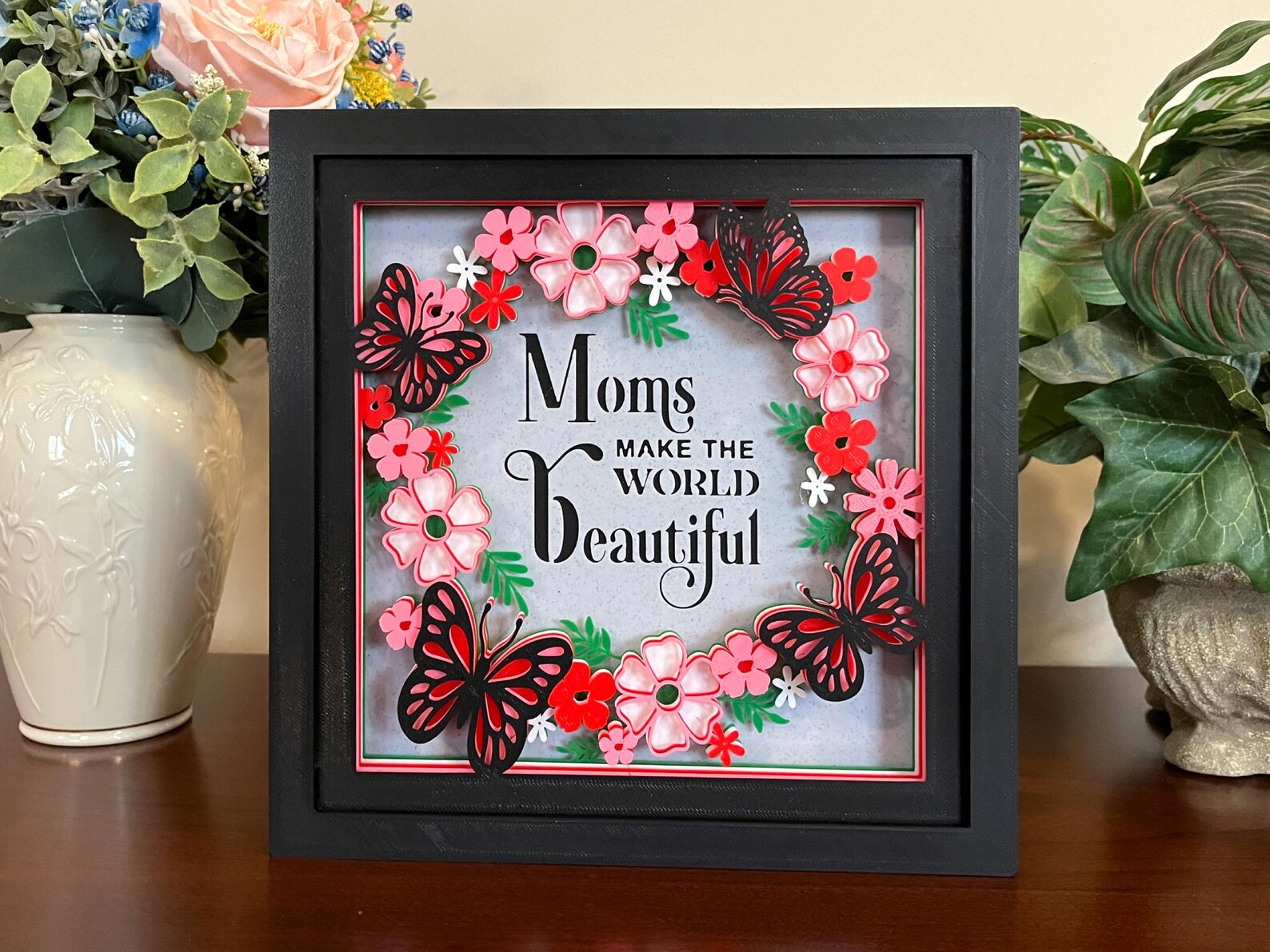 3D Printed Mother's Day Shadow Box: Floral Butterfly Wall Art - Etsy