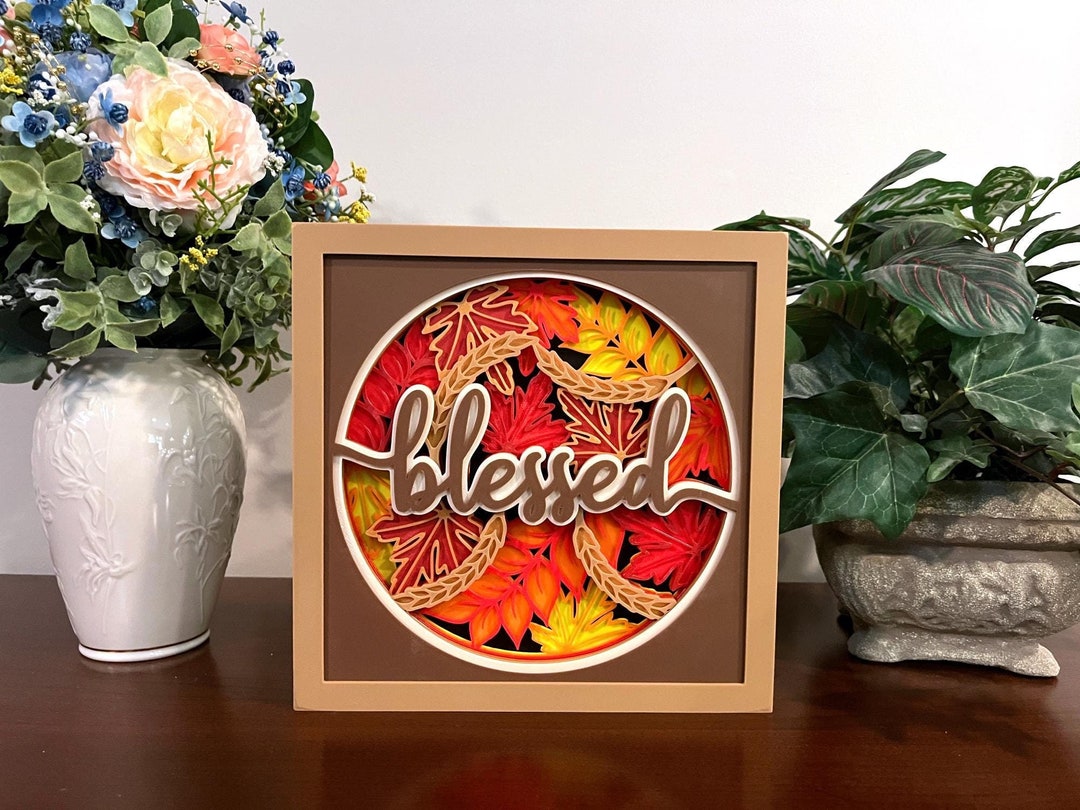 Blessed Fall Leaves Shadow Box: 3D Printed Religious Home Decor - Etsy