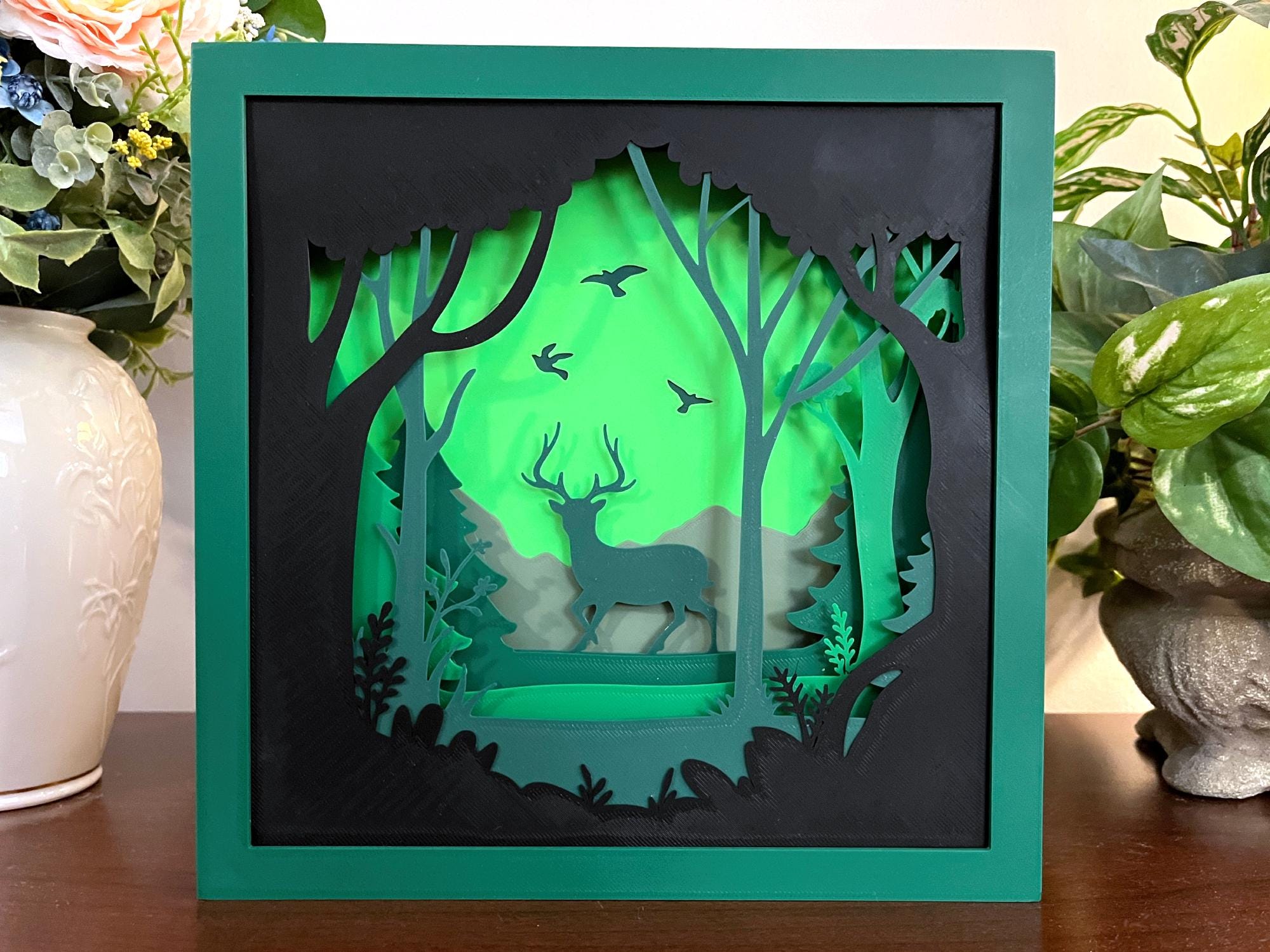 Deer in Forest Shadow Box | Deer Forest Shadow Box | Forest With Deer ...