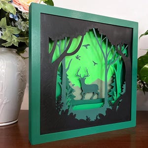 Deer in Forest Shadow Box | Deer Forest Shadow Box | Forest With Deer ...
