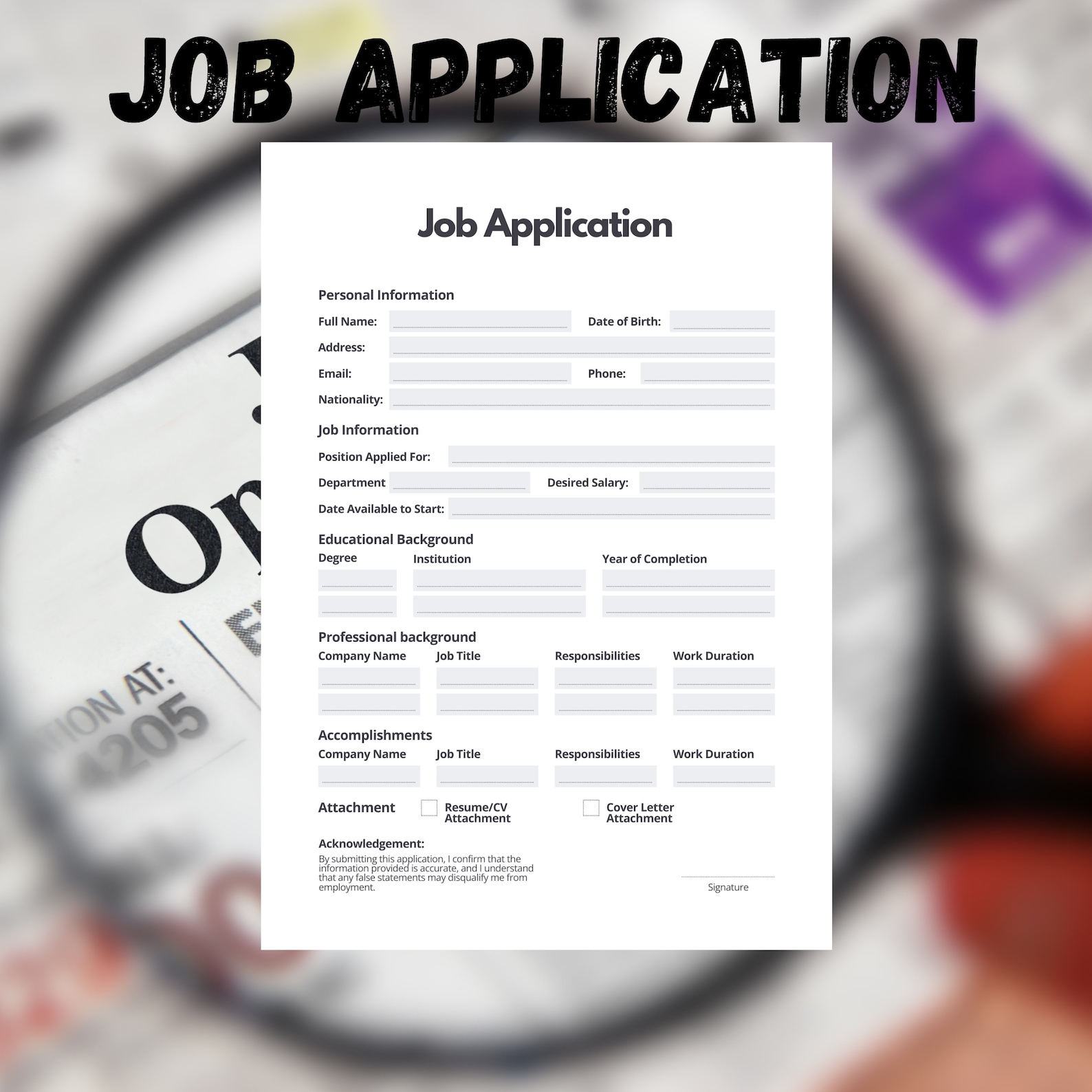 Job Application Template PDF File - Etsy