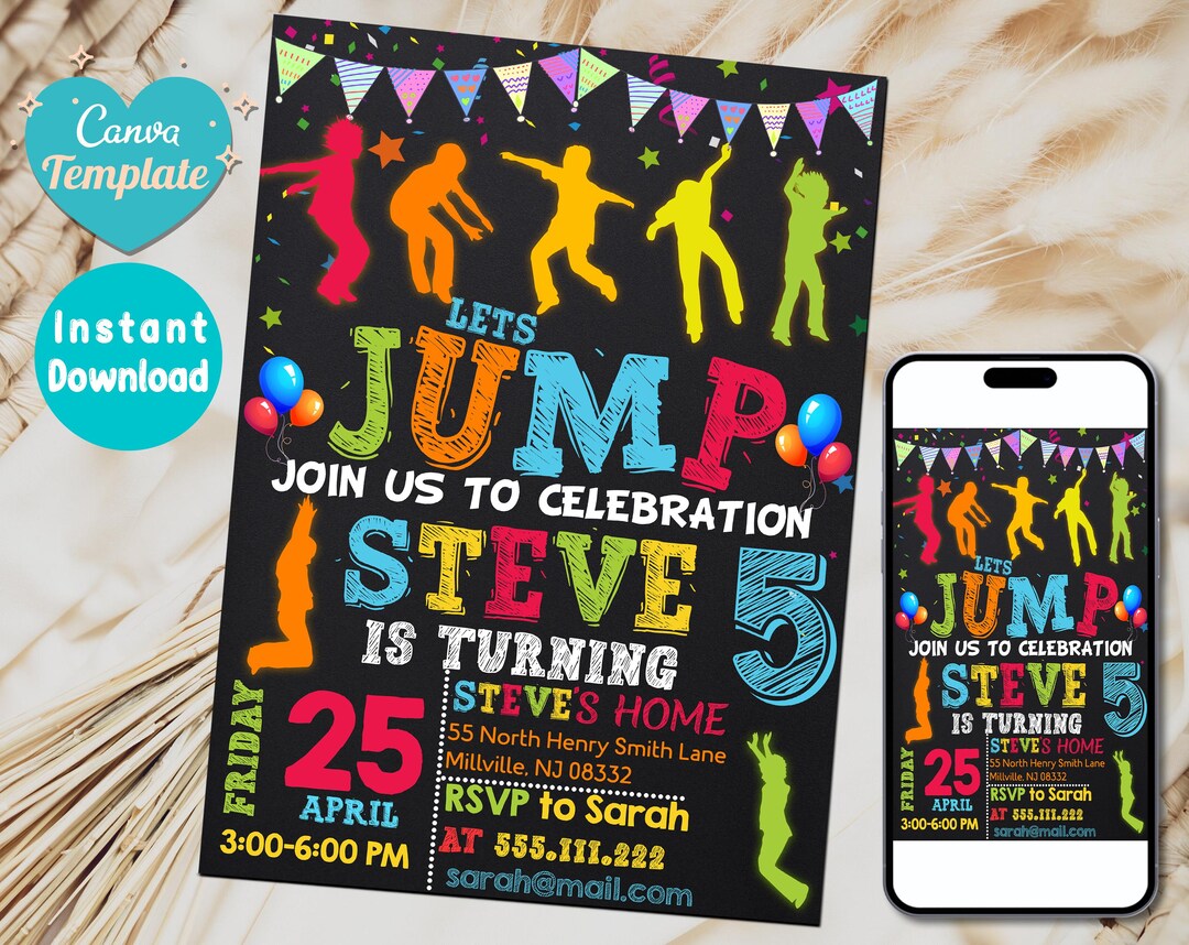 Jump Birthday Invitation | Trampoline Birthday Invitation | Bounce ...