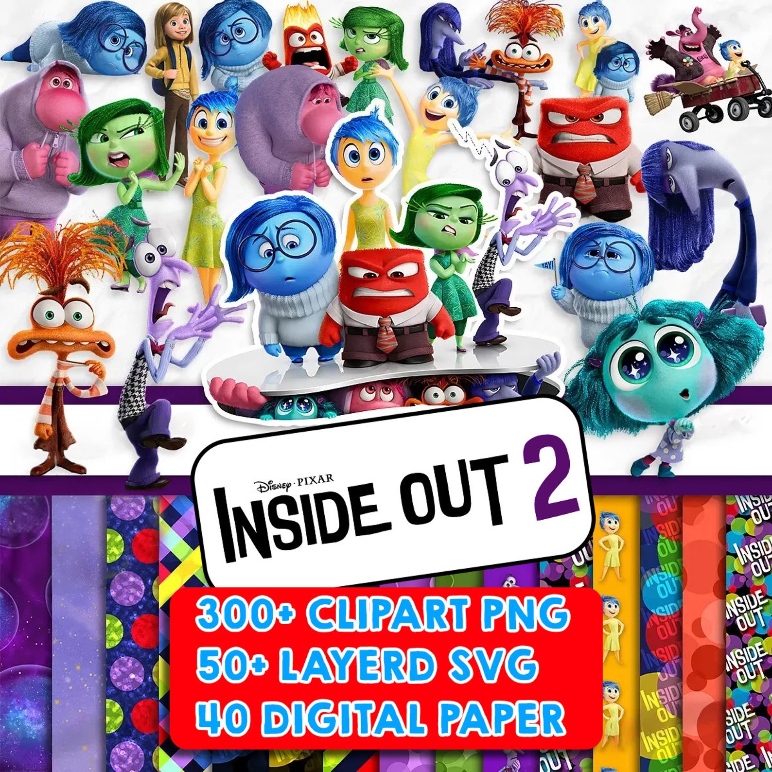 Paquete Inside Out Clipart, Inside Out 2 PNG, Ira Alegría Tristeza ...