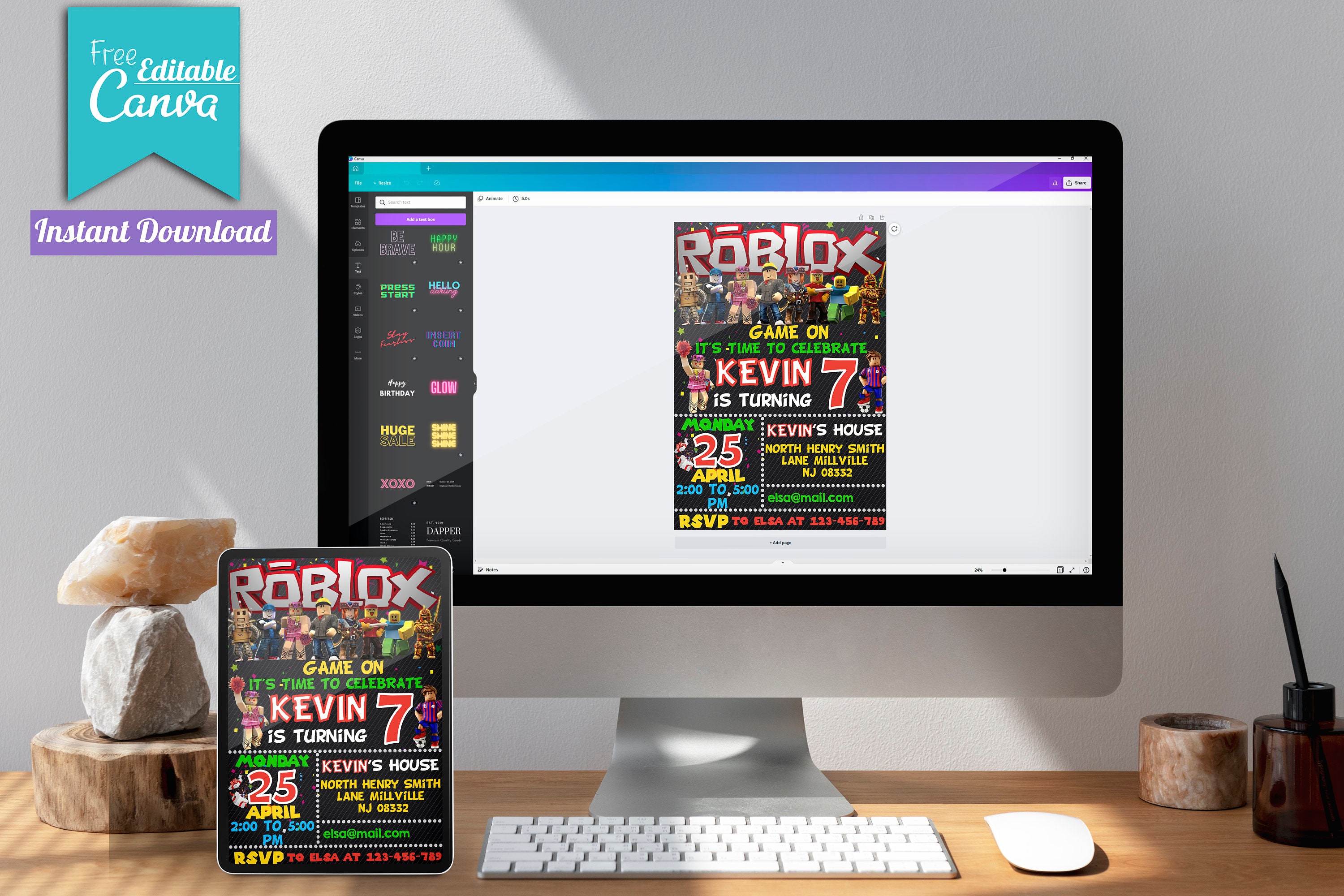 Roblox Invitation Roblox Birthday Invitation Roblox Game Party Kids ...