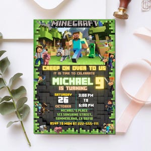Editable Minecraft Birthday Invitation | Mine Invite Template ...