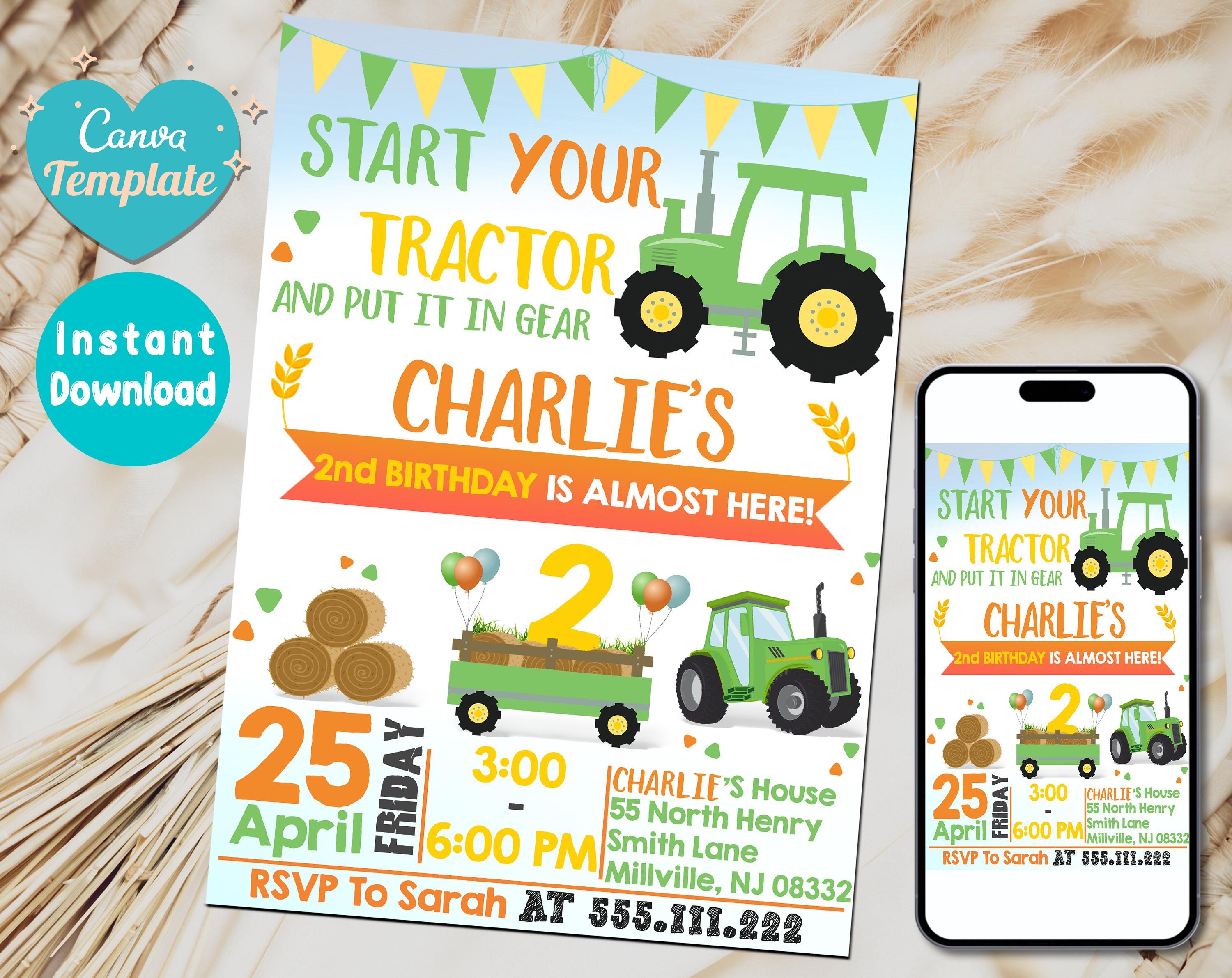 Tractor Invitation | Editable Tractor Invitation | Tractor Birthday ...