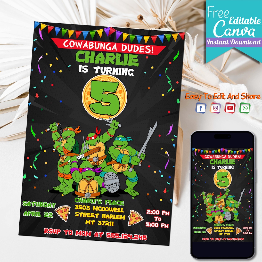 Editable Ninja Turtle Birthday Invitation | Printable Ninja Invite ...