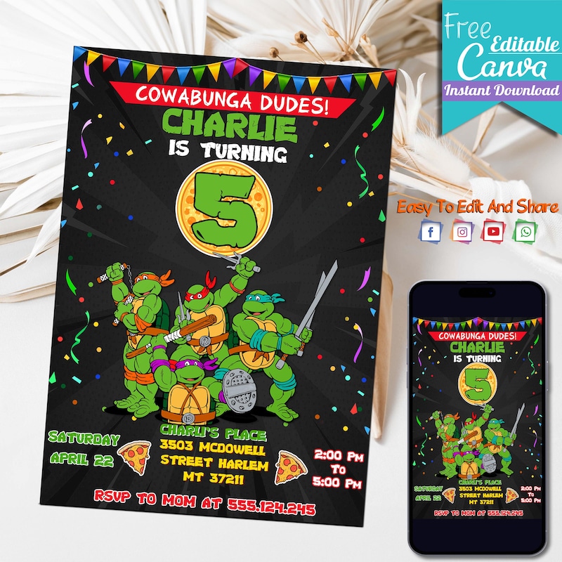 Teenage Turtles Invitation - Etsy UK
