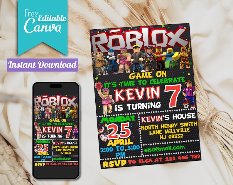 Invitación de Roblox / Invitación de cumpleaños de Roblox / Fiesta de ...
