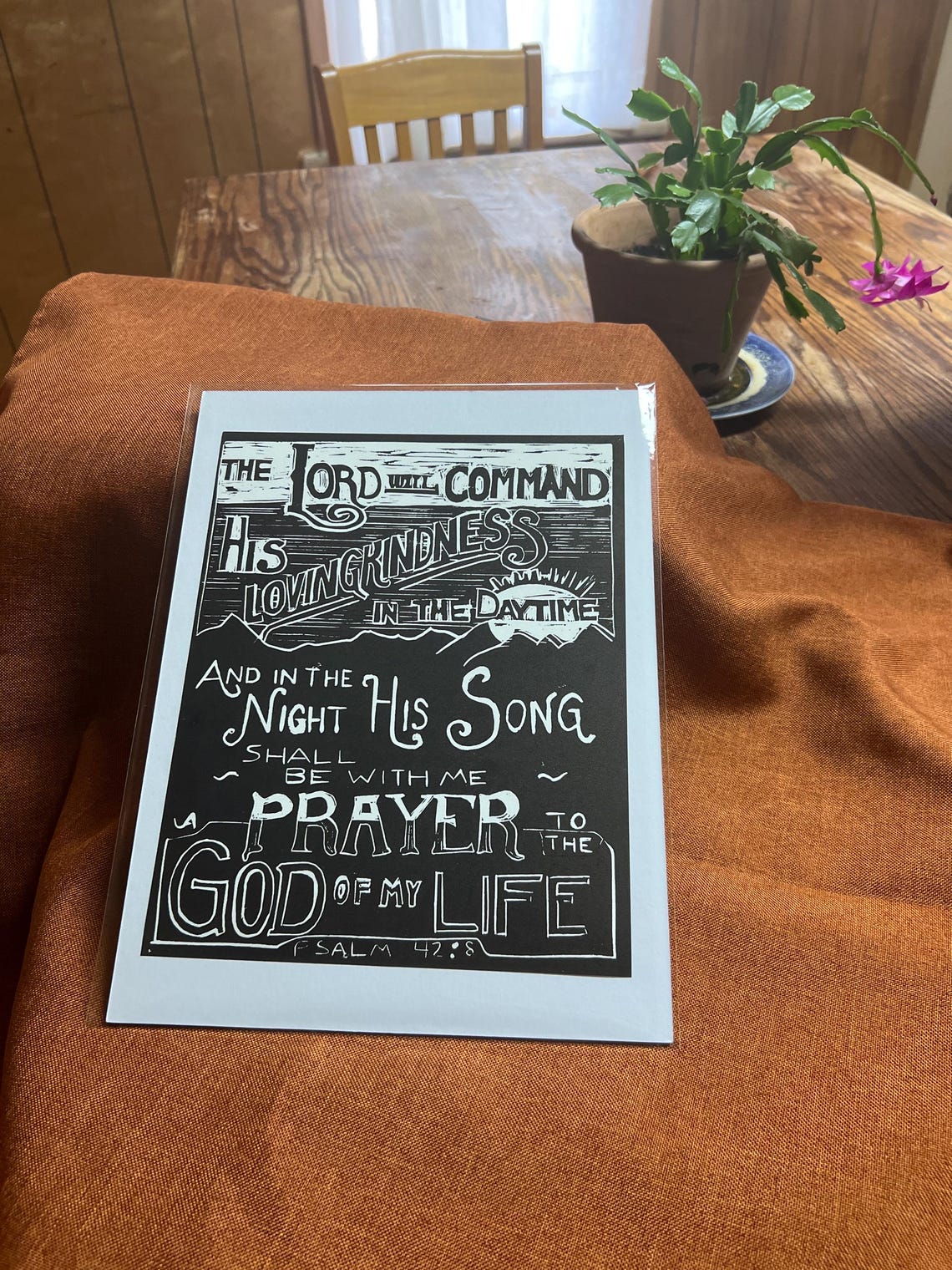 Psalm 42:8- Bible Verse Lino Print - Etsy