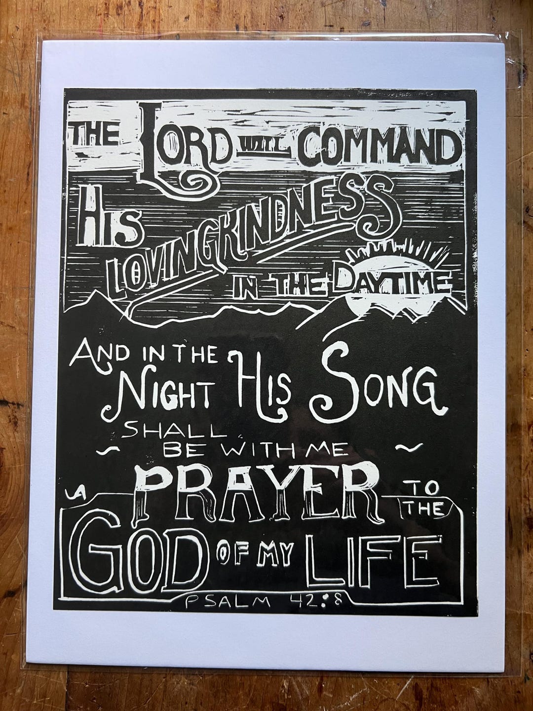 Psalm 42:8- Bible Verse Lino Print - Etsy