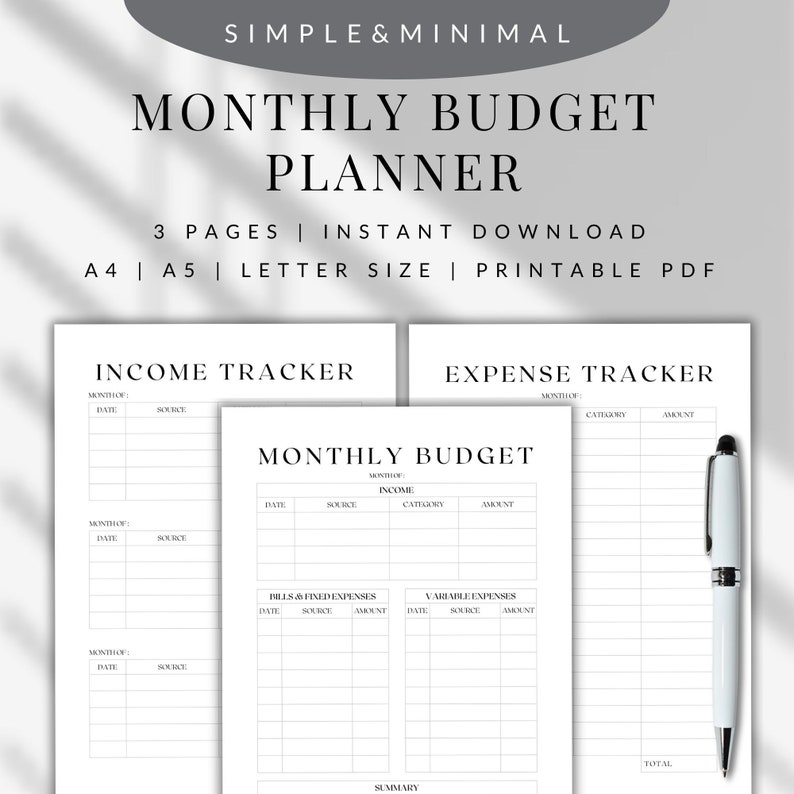 Monthly Budget Planner Printable Financial Journal Monthly Budget Sheet ...