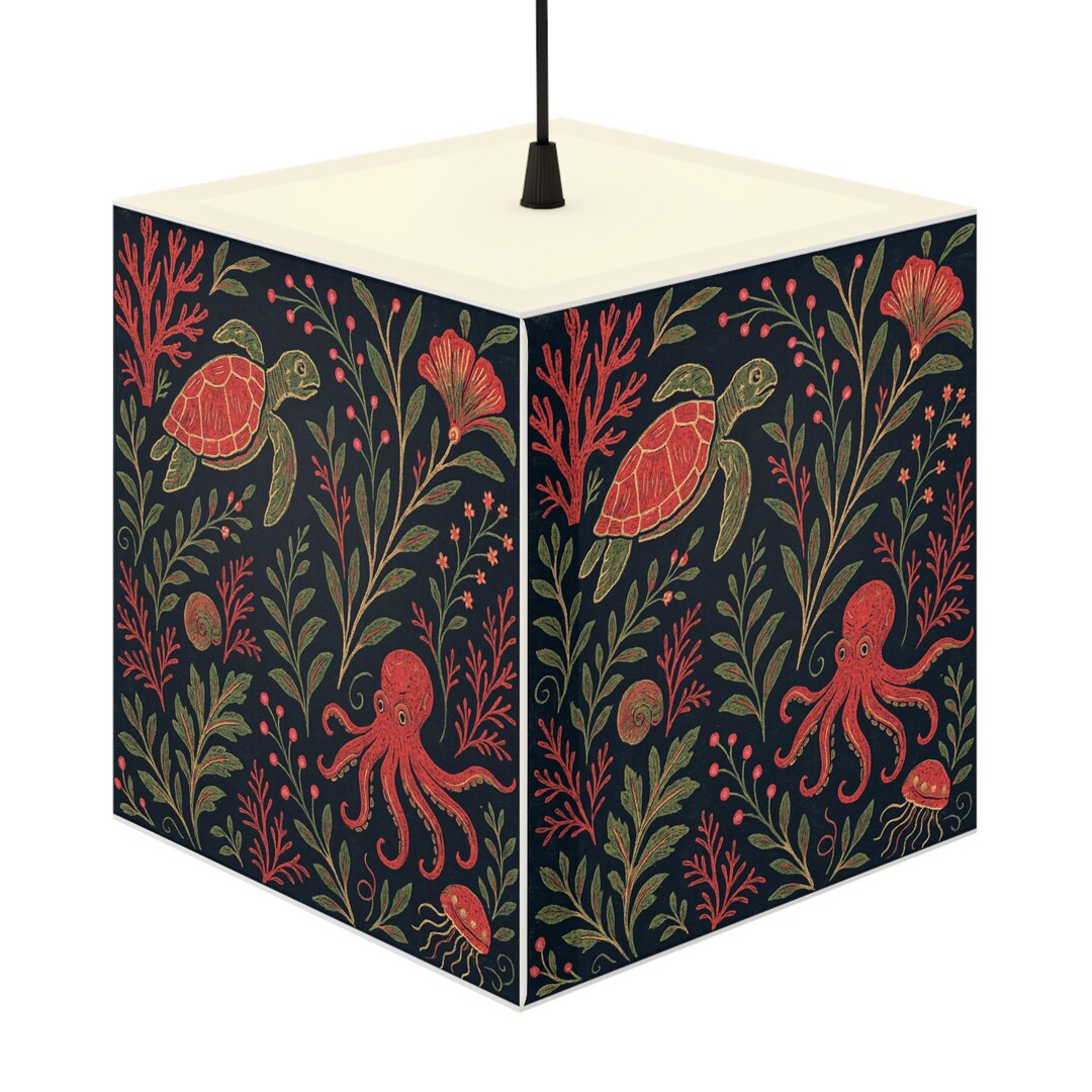 Underwater Turtle and Octopus Light Cube Lamp | Marine Floral Pattern ...