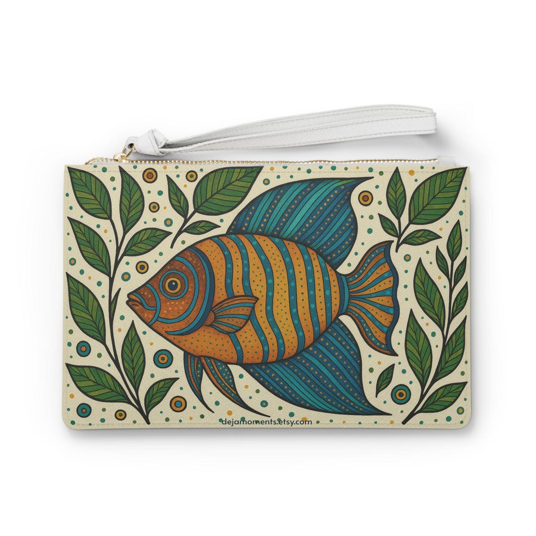 Blue and Yellow Fish Clutch Bag - Artistic Wristlet, Gift for Her ...