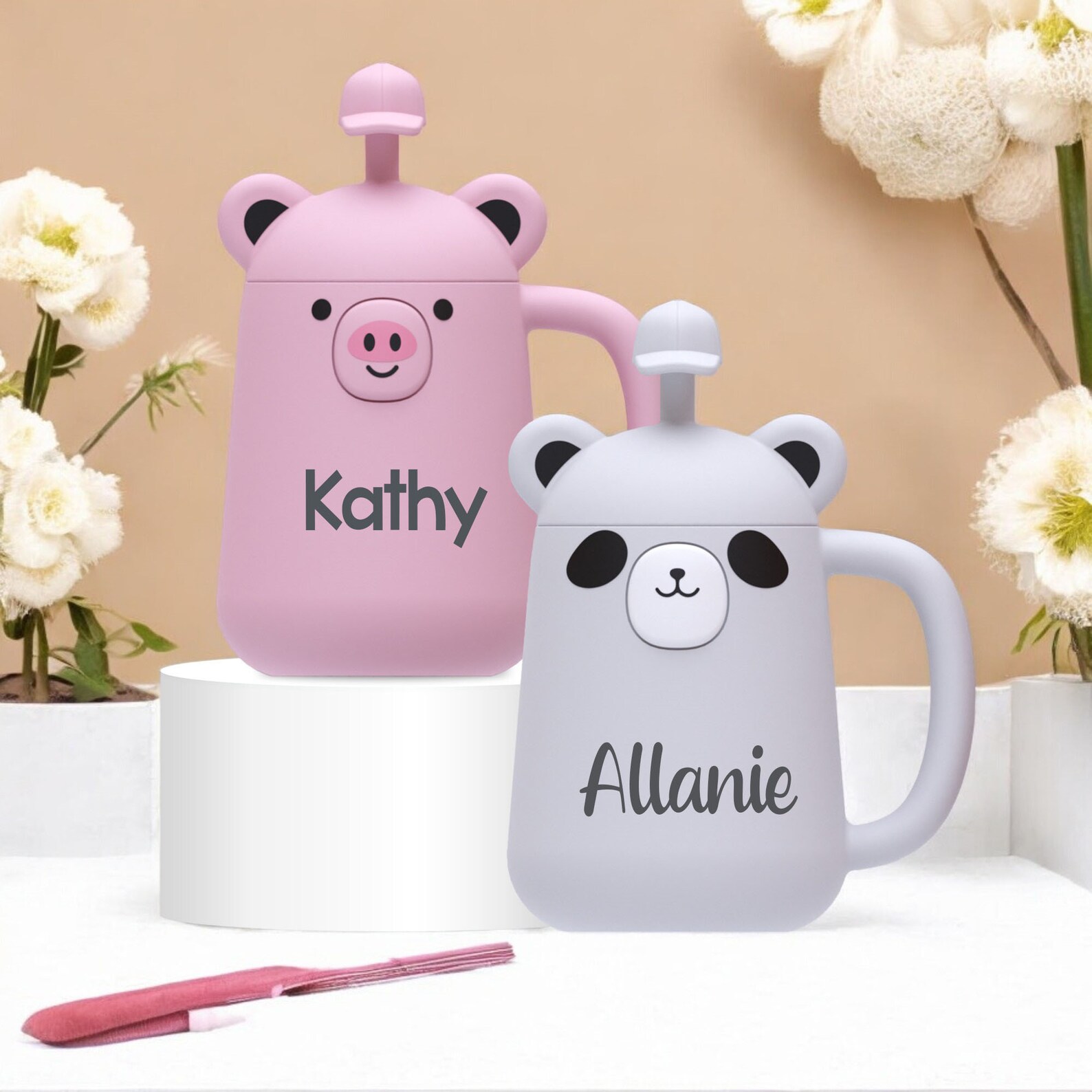 Custom Animal Name Silicone Sippy Cup With Straw,personalized Engraved ...