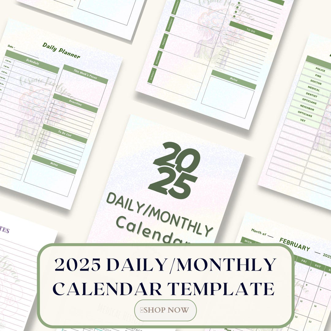 2025 DAILY/MONTHLY Calendar TEMPLATE | Editable Printable Planner ...