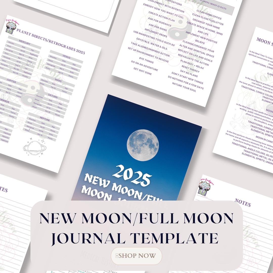 NEW MOON/FULL Moon Journal Template | Editable Printable | Lunar ...